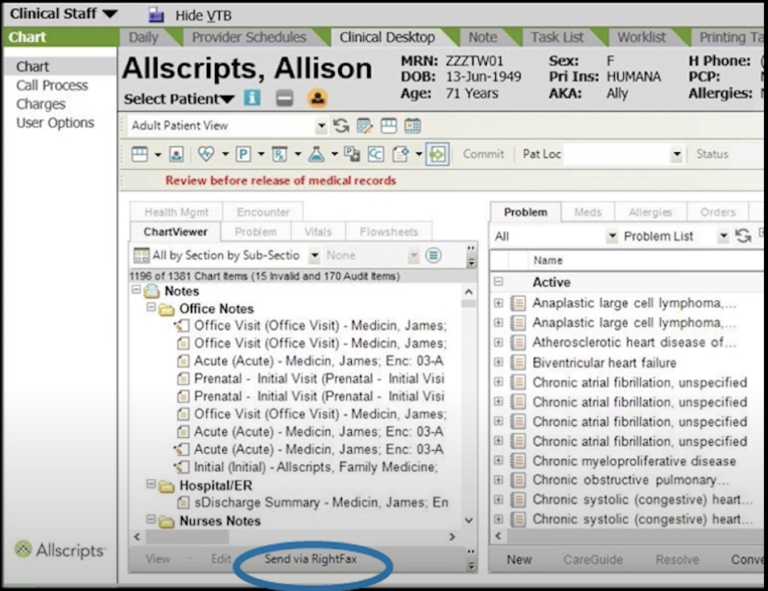 RightFax Fax Server Integration with Allscripts EHR